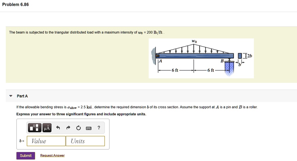 SOLVED: Problem 6.86 The beam is subjected to the triangular distributed load with a maximum ...