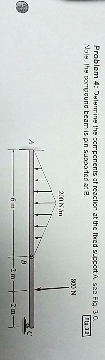 Problem 4: Determine the components of reaction at the fixed support A ...