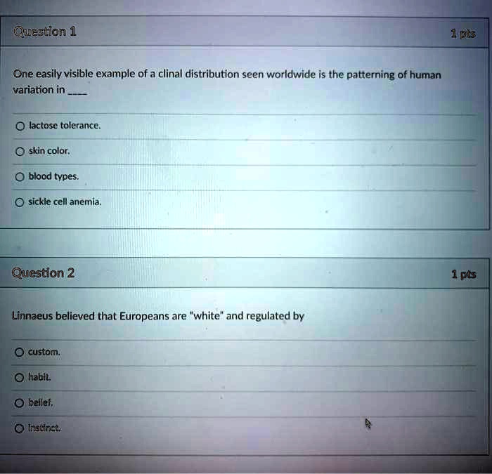 SOLVED: One easily visible example of a clinal distribution seen ...