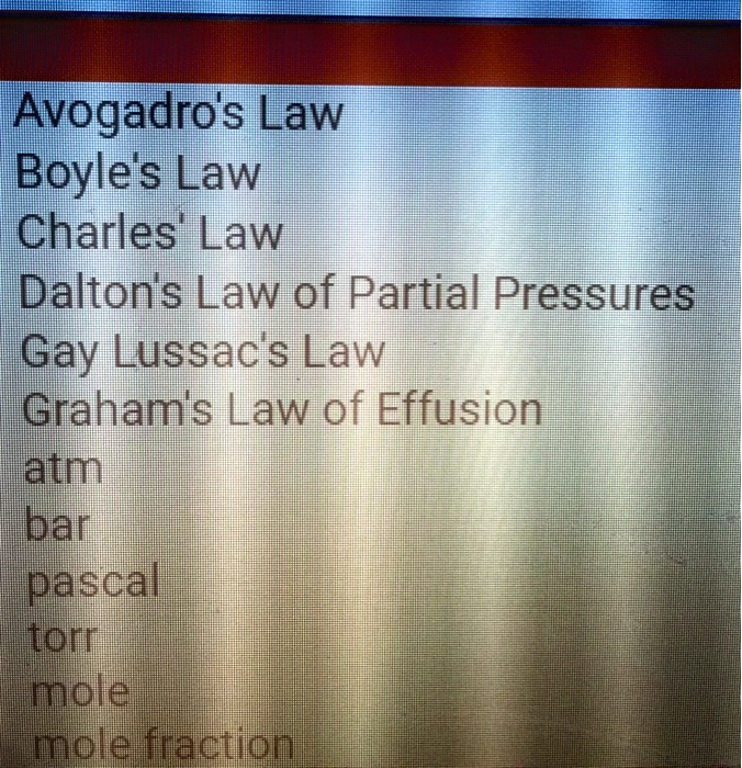 avogadros law boyle s law charles law daltonts law of partial pressures ...