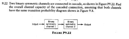 SOLVED: 9.22 Two binary symmetric channels are connected in cascade, as shown in Figure P9.22 ...