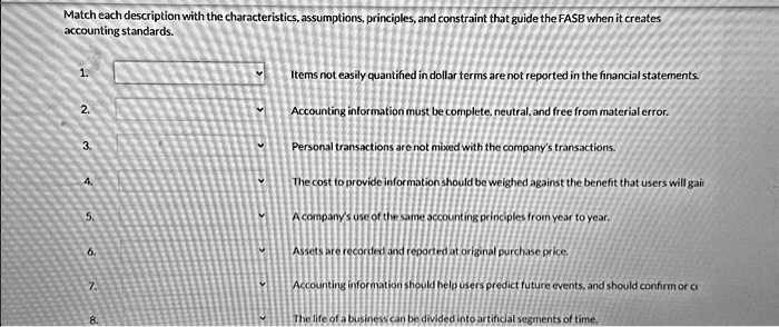 Match each description with the characteristics, assumptions ...