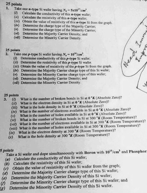 25 points 1 take one n type si wafer having n5x1ocm calculate the ...