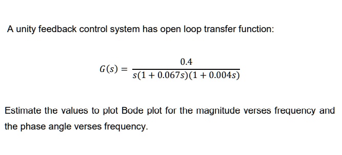 SOLVED: A unity feedback control system has an open-loop transfer function: G(s) = 0.4s(1 + 0 ...