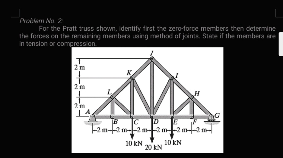 SOLVED: Engineering Mechanics: Problem and Diagram Attached Problem No. 2: For the Pratt truss ...