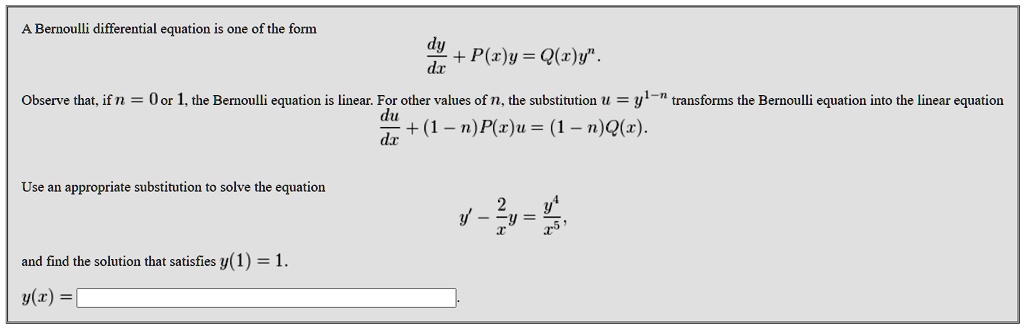 a bernoulli differential equation is one of the form dy pzy qzy dx ...