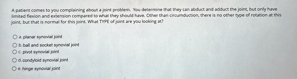 A patient comes to you complaining about a joint problem....