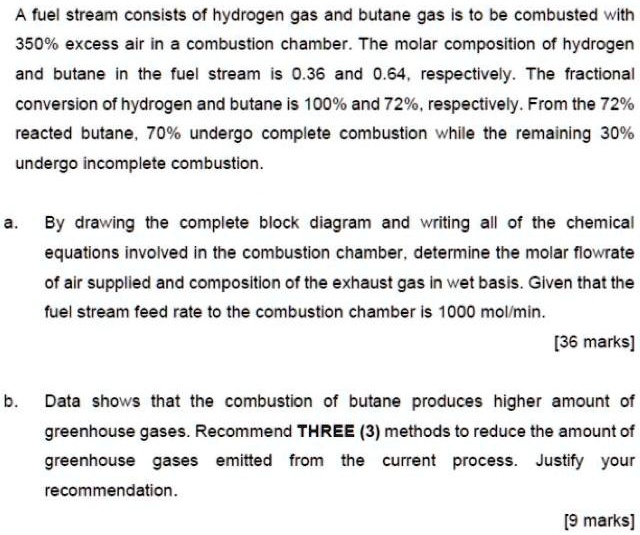 SOLVED: A fuel stream consists of hydrogen gas and butane gas to be ...