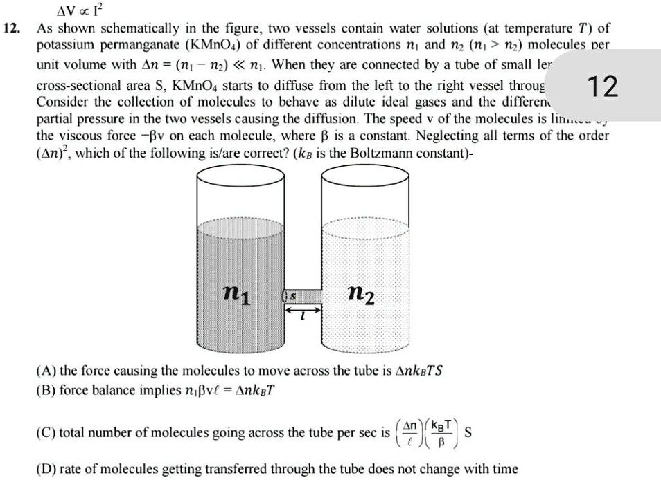 SOLVED: AV 1 12. As shown schematically in the figure, two vessels contain water solutions (at ...