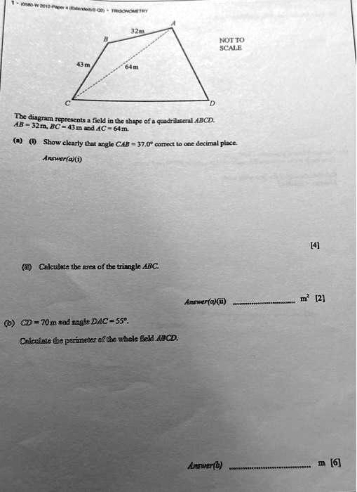 SOLVED: 32m NOT TO SCALE 64m AB = 32m. BC = 43m and AC = 64m Answer(a ...