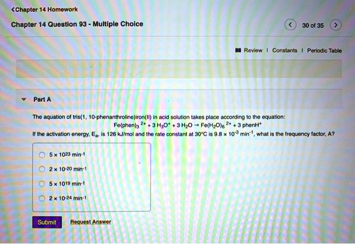 Solvedchapter 14 Homework Chapter 14 Question 93 Multiple Cholce 30 Of 35 Roviov Constants 