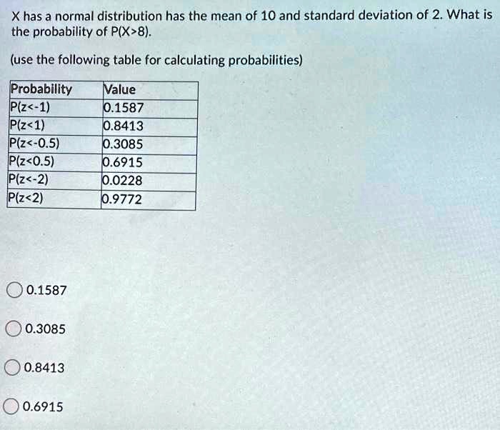 xhas a normal distribution has the mean of 10 and standard deviation of 2 what is the ...