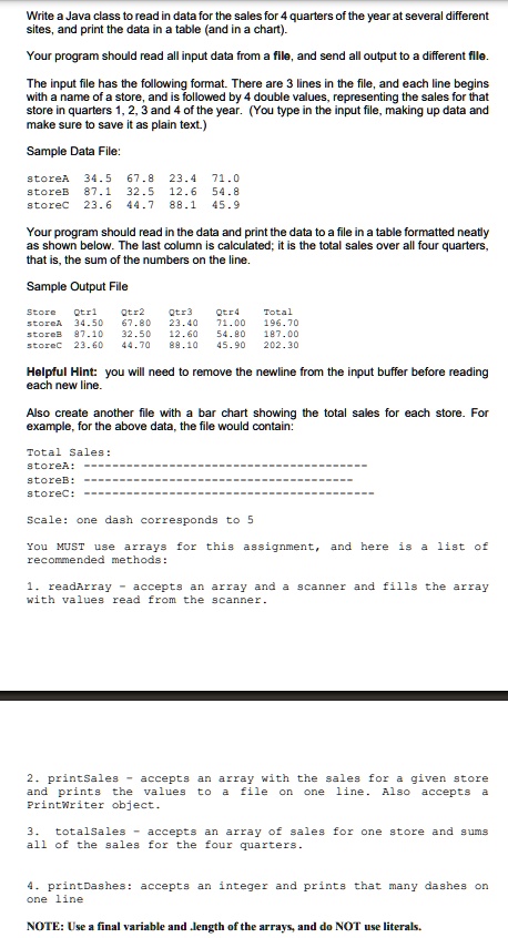 write java class readin data for the salesfor oaners sites print the ...