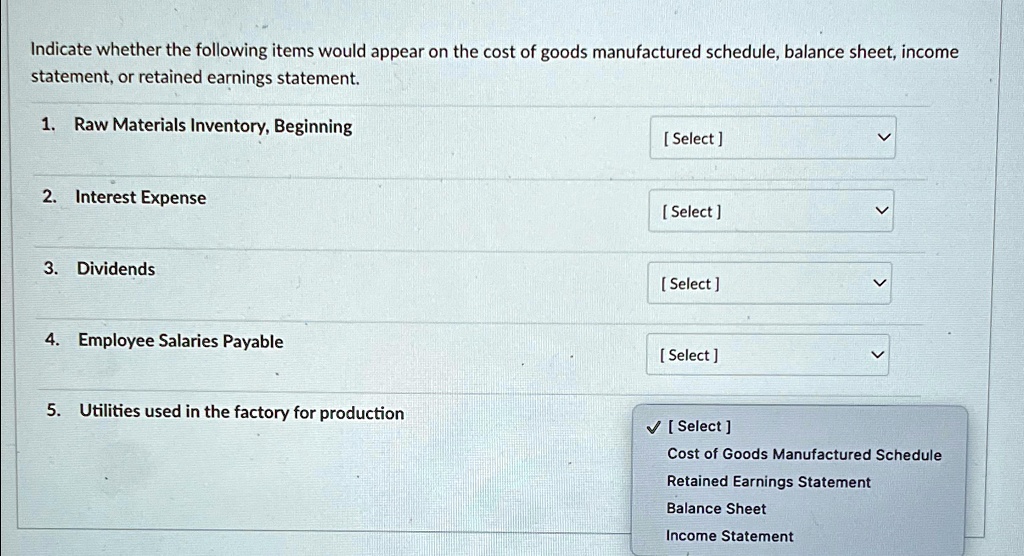 Indicate whether the following items would appear on the cost of goods ...