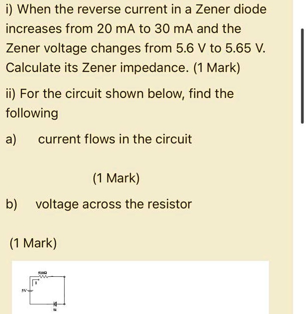When the reverse current in a Zener diode increases from 20 mA to 30 mA ...
