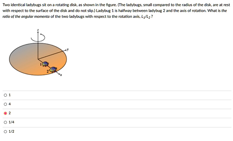 SOLVED: Two identical ladybugs sit on rotating disk, as shown in the figure. (The ladybugs ...