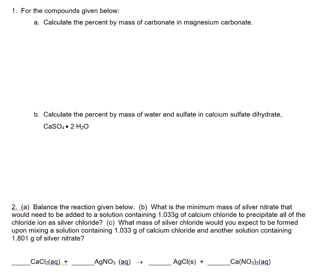 for the compounds given below calculate the percent by mass of ...