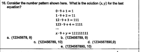 16. Consider the number pattern shown here. What is the solution (x, y ...