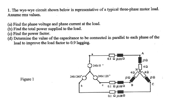 The wye-wye circuit shown below is representative of a typical three-phase motor load. Assume ...