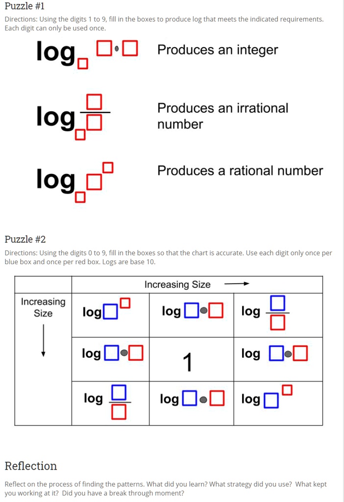 [GET ANSWER] puzzle 1 directions using the digits to 9 fill in the boxes to produce log that ...