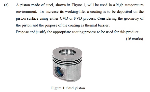 SOLVED: A piston made of steel, shown in Figure 1, will be used in a ...