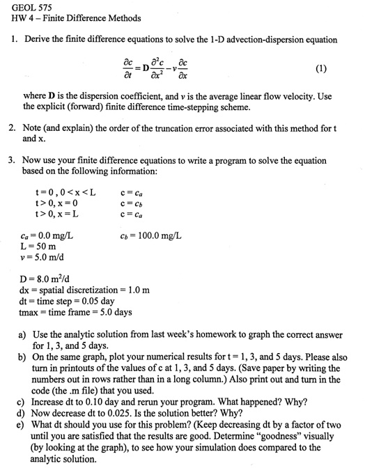 Solved Geol 575 Hw 4 Finite Difference Methods 1 Derive The Finite Difference Equations To