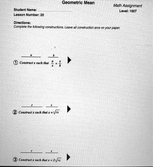 geometric mean math assignment levol 1007 student name lesson number 20 ...