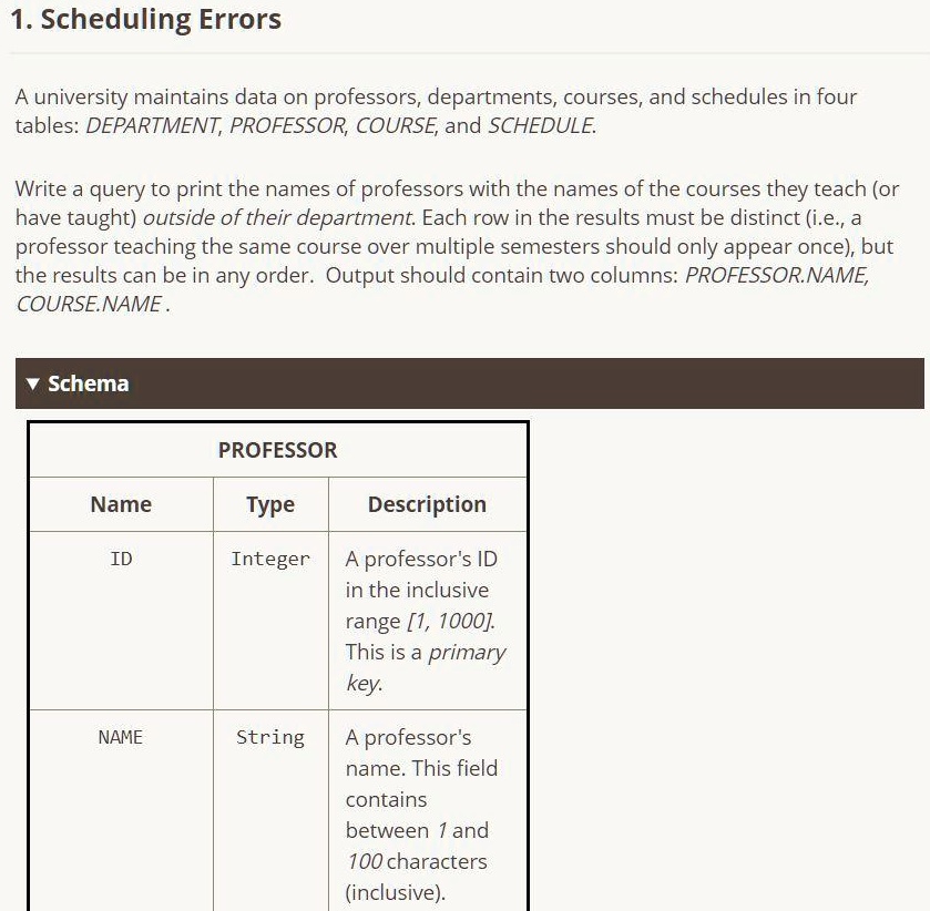 SOLVED: Scheduling Errors A university maintains data on professors, departments, courses, and ...