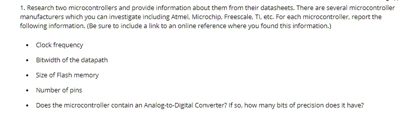 SOLVED: Research two microcontrollers and provide information about them from their datasheets ...