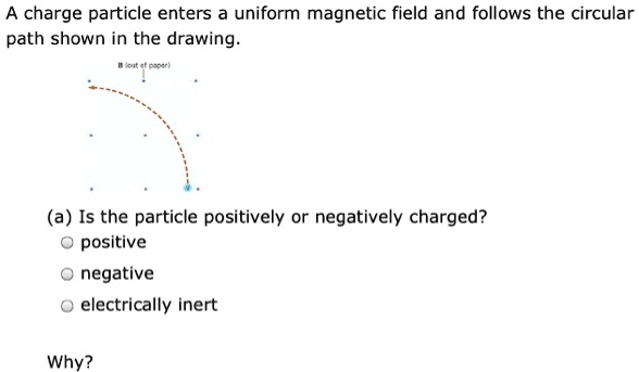 a charge particle enters a uniform magnetic field and follows the circular path shown in the ...