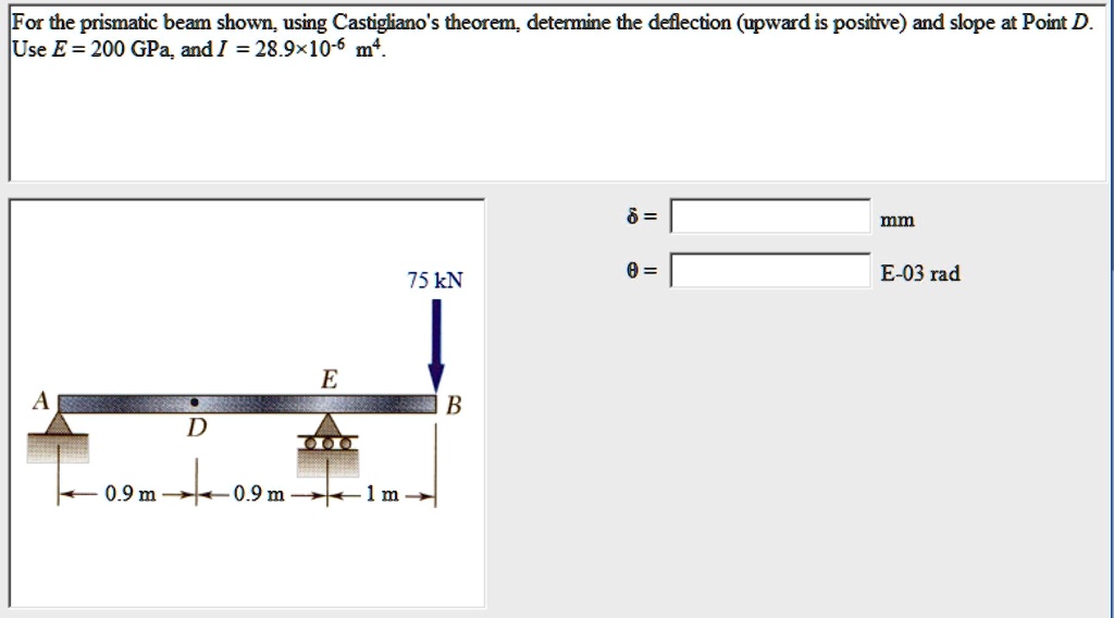 SOLVED: For the prismatic beam shown, using Castigliano's theorem ...