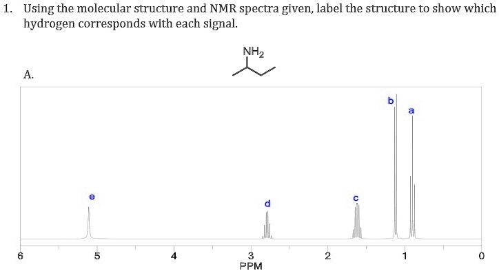 1. Using the molecular structure and NMR spectra given, label the ...