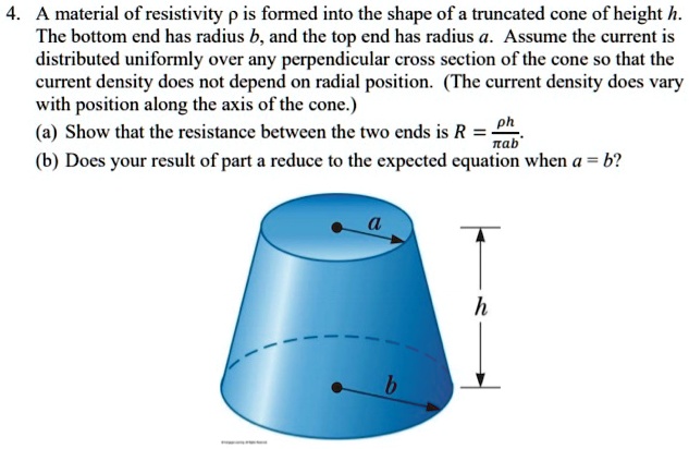 a material of resistivity p is formed into the shape of a truncated ...