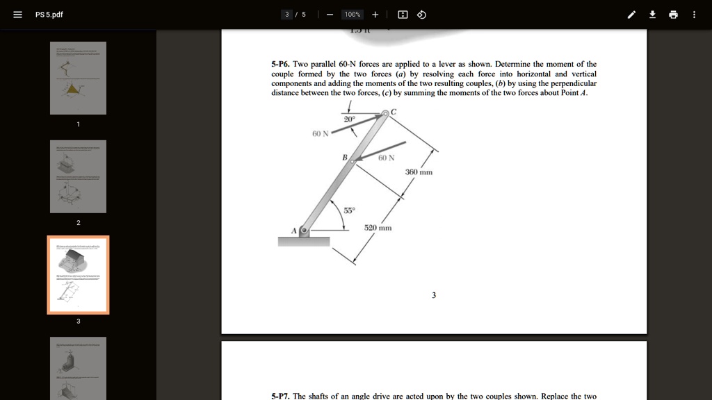 SOLVED: PS 5.pdf 100% H 5-P6. Two parallel 60-N forces are applied to a ...