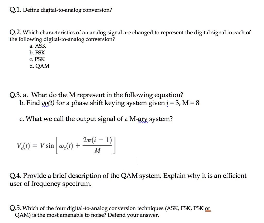 q1 define digital to analog conversion q2 which characteristics of an analog signal are changed ...