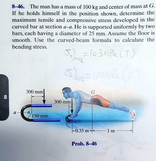 SOLVED: If he holds himself in the position shown, determine the ...