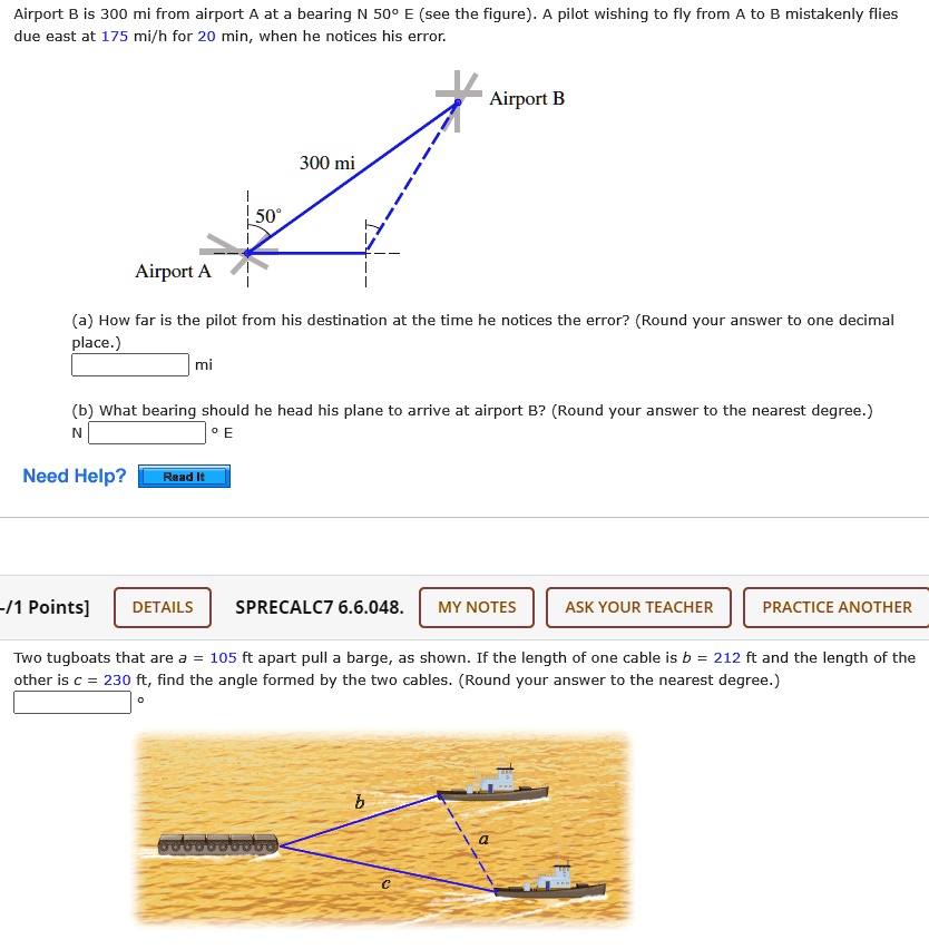 airport b is 300 mi from airport a at bearing n 50o see the figure ...