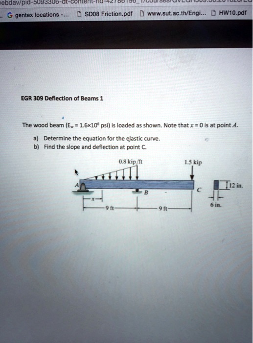 EGR 309 Deflection of Beams 1 The wood beam (Ew = 1.6 × 10^6 psi) is ...