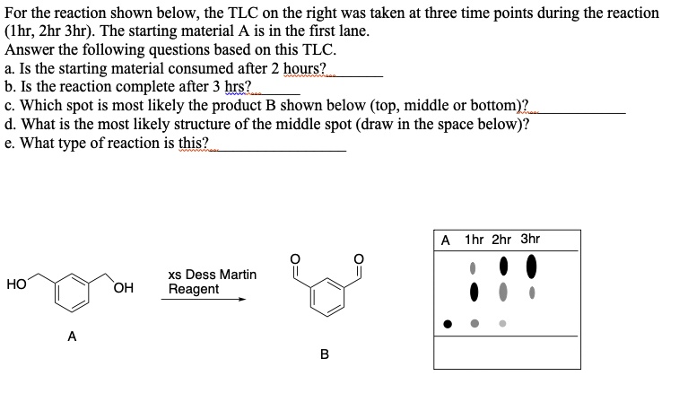 SOLVED: For the reaction shown below, the TLC on the right was taken at three time points during ...