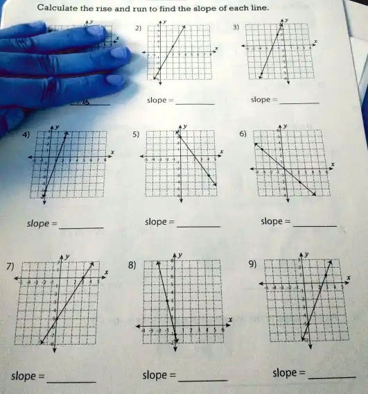 Calculate the rise and run to find the slope of each line. 2) slope = 4) slope = 7) slope = 5 ...
