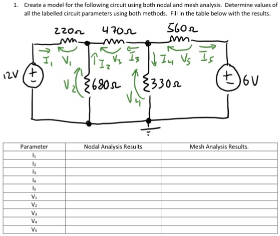 SOLVED: Create a model for the following circuit using both nodal and mesh analysis. Determine ...
