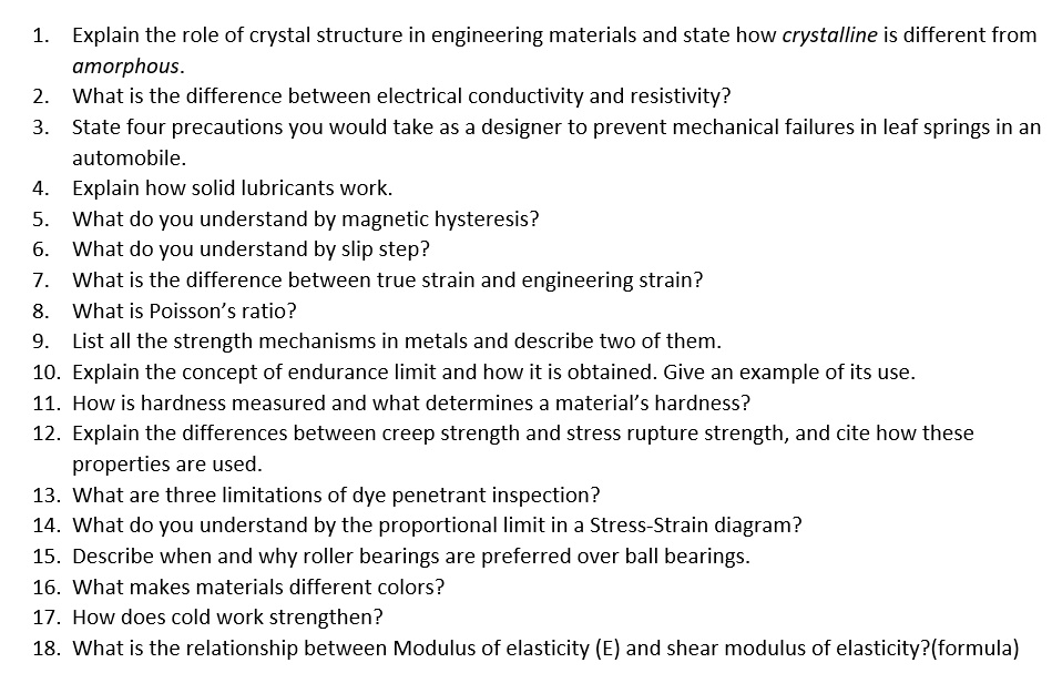 SOLVED: 1. Explain the role of crystal structure in engineering ...