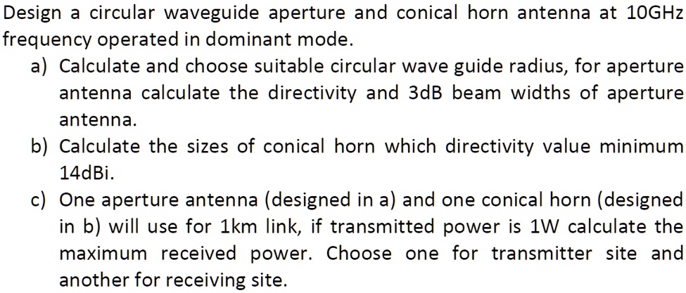 Design a circular waveguide aperture and conical horn antenna at 10 GHz ...