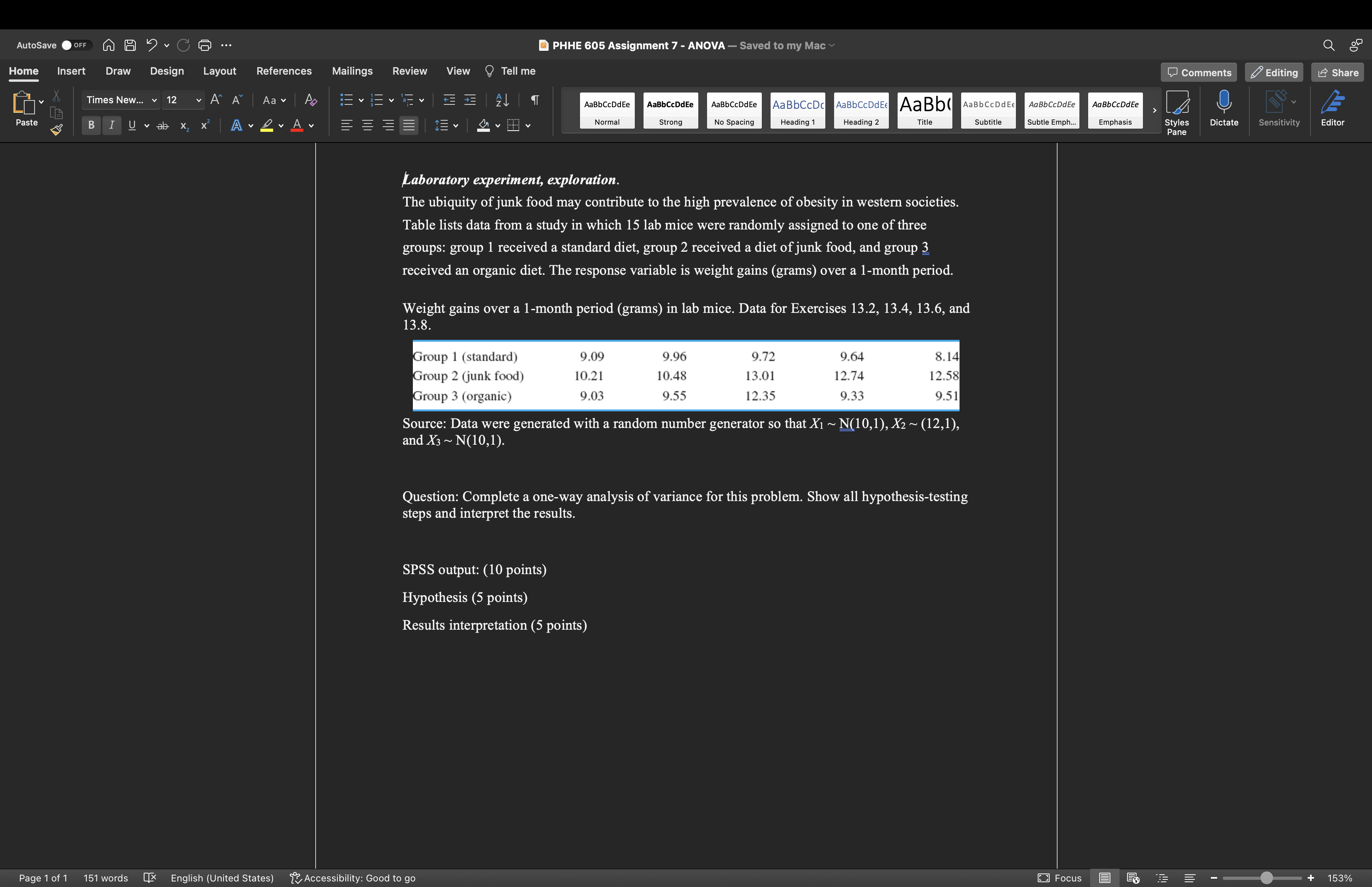SOLVED: Question: Complete a one-way analysis of variance for this problem. Show all hypothesis ...