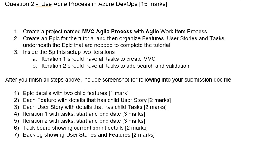 Solved Create A Project Named Mvc Agile Process With Agile Work Item Process 2 Create An Epic