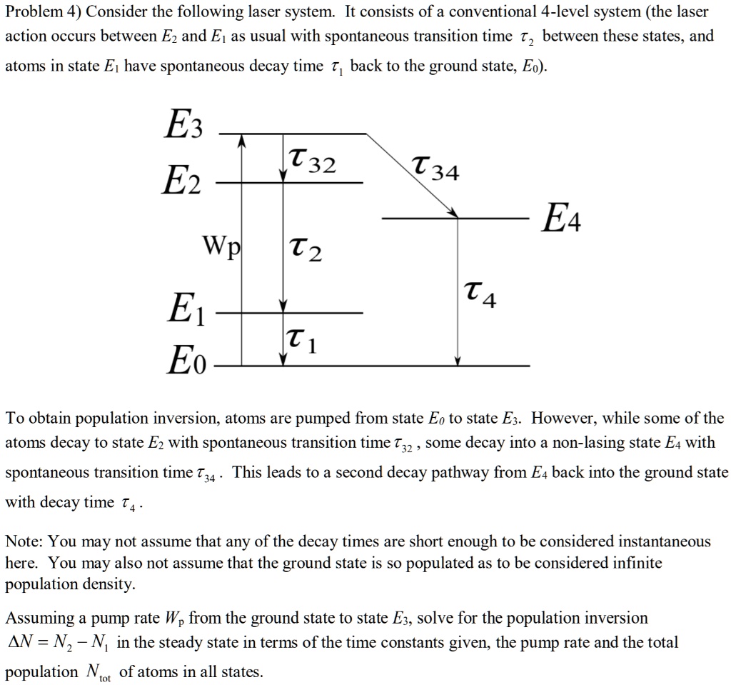 SOLVED: Problem 4) Consider the following laser system. It consists of a conventional 4-level ...