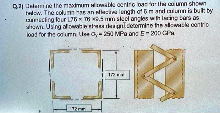 SOLVED: Q.2) Determine the maximum allowable centric load for the column shown below: The column ...