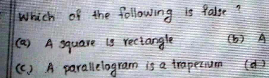 SOLVED: '(b) a square is a rhombus(d)a kite is a parallelogram Weck 3 ... SOLVED: '(b) a square is a rhombus(d)a kite is a parallelogram Weck 3 ...