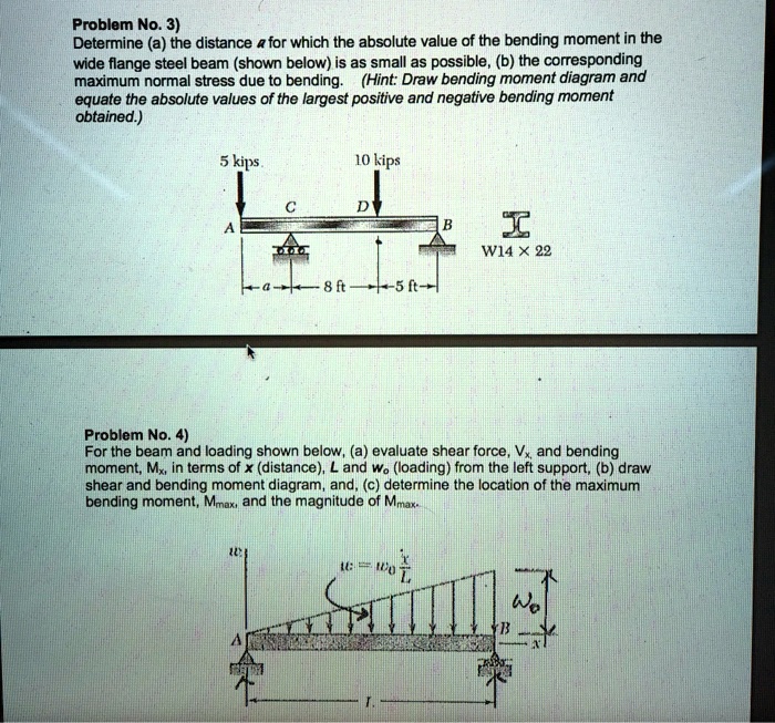 SOLVED: Problem No.3) Determine the distance "a" for which the absolute value of the bending ...