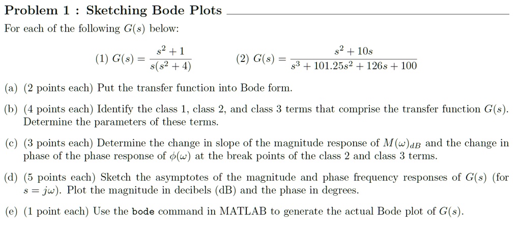 Problem 1: Sketching Bode Plots For each of the following G(s) below: (s^2 + 1)/(s(s^2 + 4)) (1 ...